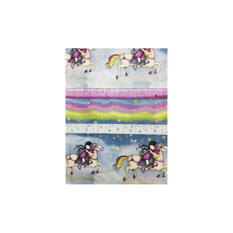 Tela algodon para patchwork Santoro Rainbow Dreams cenefas fantasia