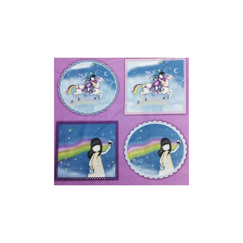 Panel de patchwork Santoro Rainbow Dreams panel muñecas y caballos