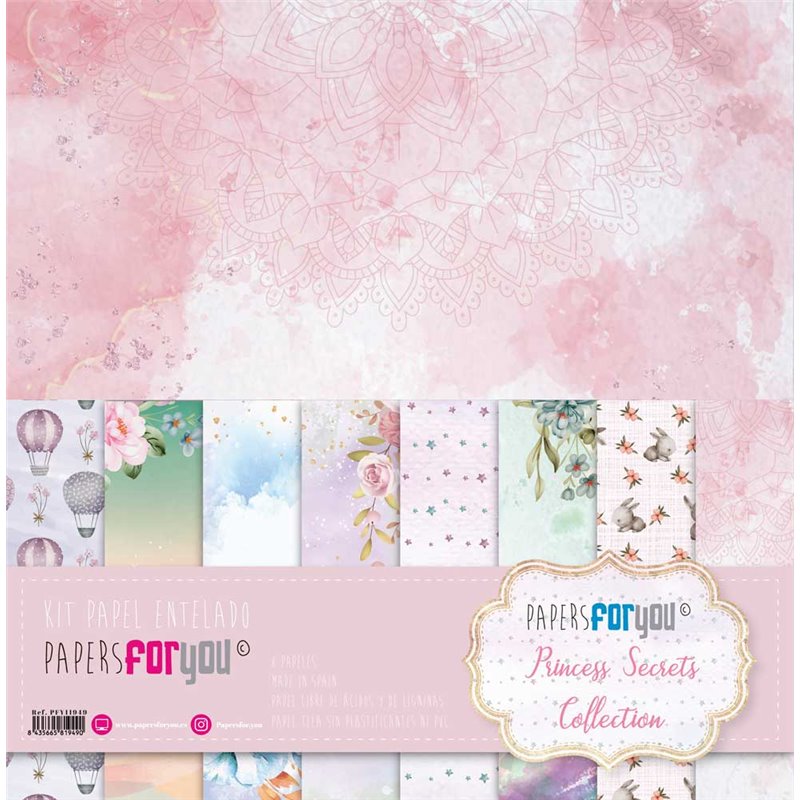 Colección Papel Tela Scrap "Princess Secrets" 8 pap. 125gr.