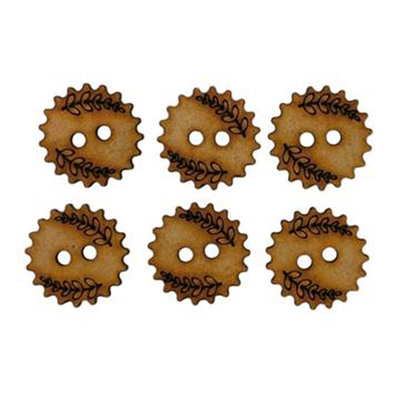 Botones Festoneado Hojas 3cm. 6 u. Marca Cortando Trazos